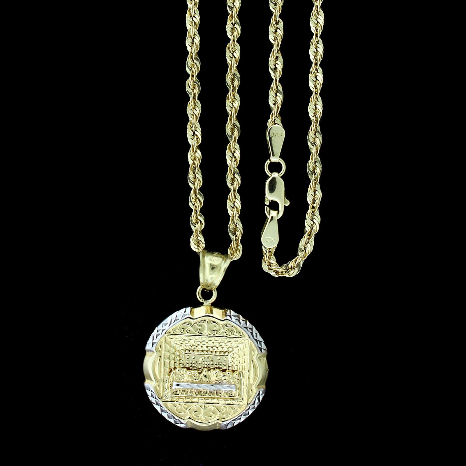 Real 10K Yellow Gold Apostles Last Supper Charm Pendant & 2.5mm Rope ...