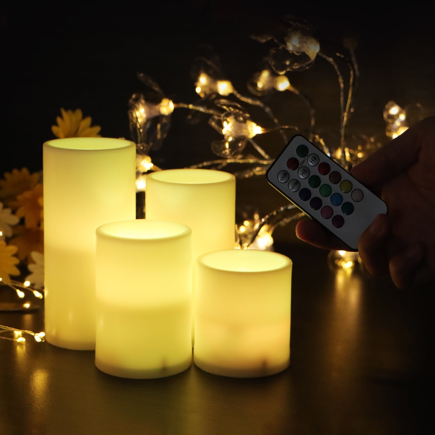 4-piece Electronic Plastic Cylindrical Flashing Candle Lamp warm white ...