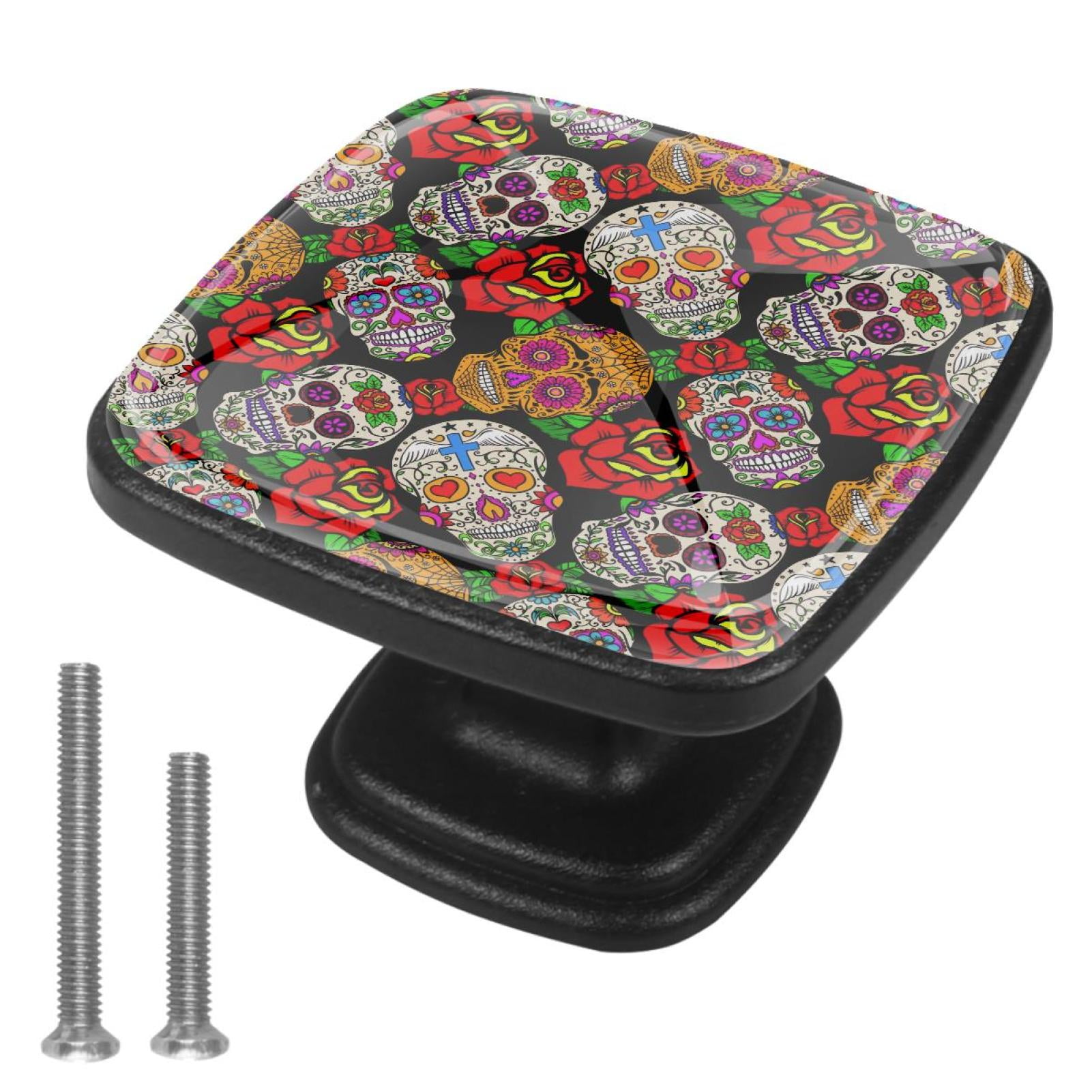 4 Pcs Cabinet Handle Drawer Pulls Skull Knobs with Screws Square ...
