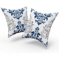 Boho Floral Pillow Covers Set of 2, Blue Gray Damask Flowers Decorative ...