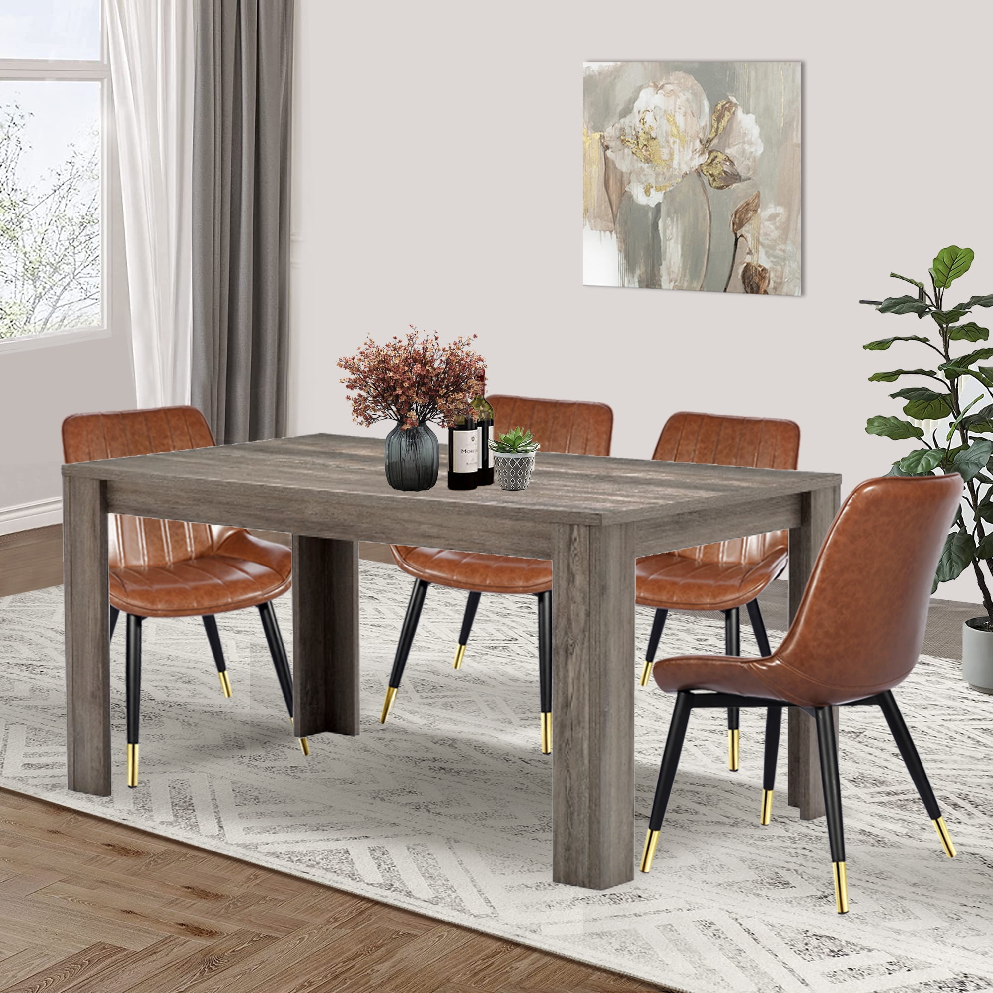 Leejay 5 Pieces Dining Table Set,59 inch Gray Kitchen Table & 4 Pack ...