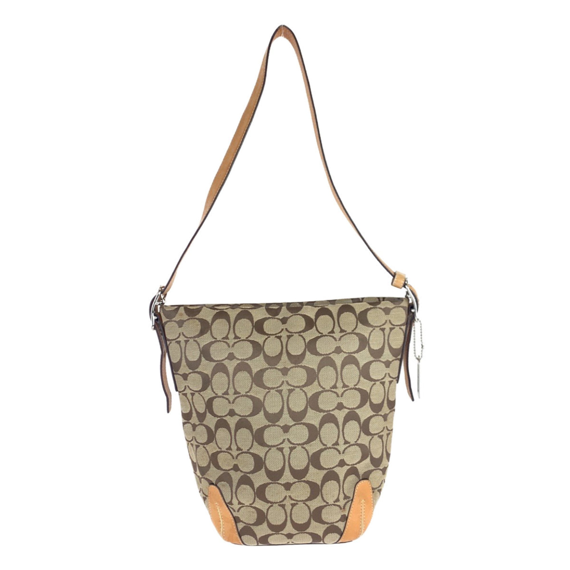 Pre-Owned COACH Signature Beige Brown Silver Hardware Canvas Leather ...