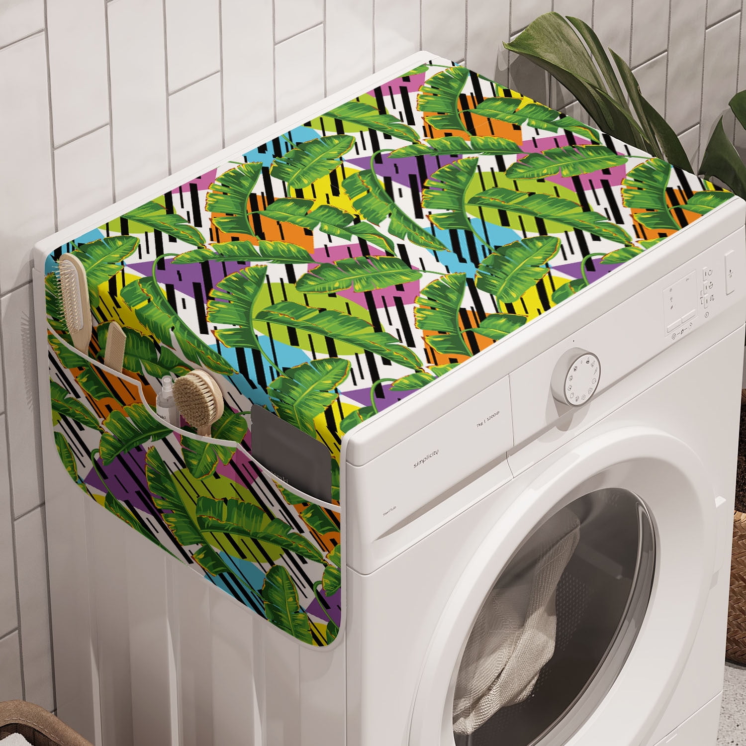 Tropical Washing Machine Organizer, Pattern of Colorful Illustration of ...