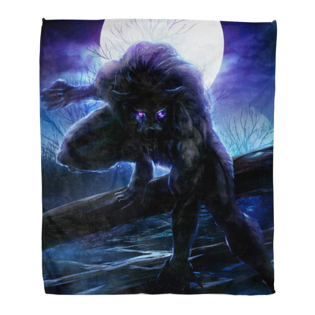 POGLIP Throw Blanket 50x60 Inches Blue Fantasy Werewolf Angry with ...