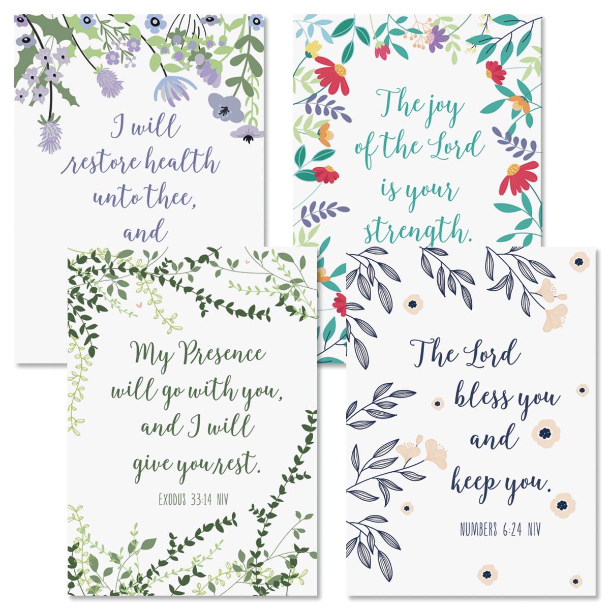 Get Well Soon Faith Cards With Scripture- Set of 8 (2 each of 4 Designs ...