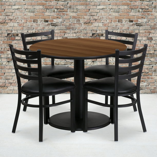 Flash Furniture 36'' Round Walnut Laminate Table Set with Round Base ...