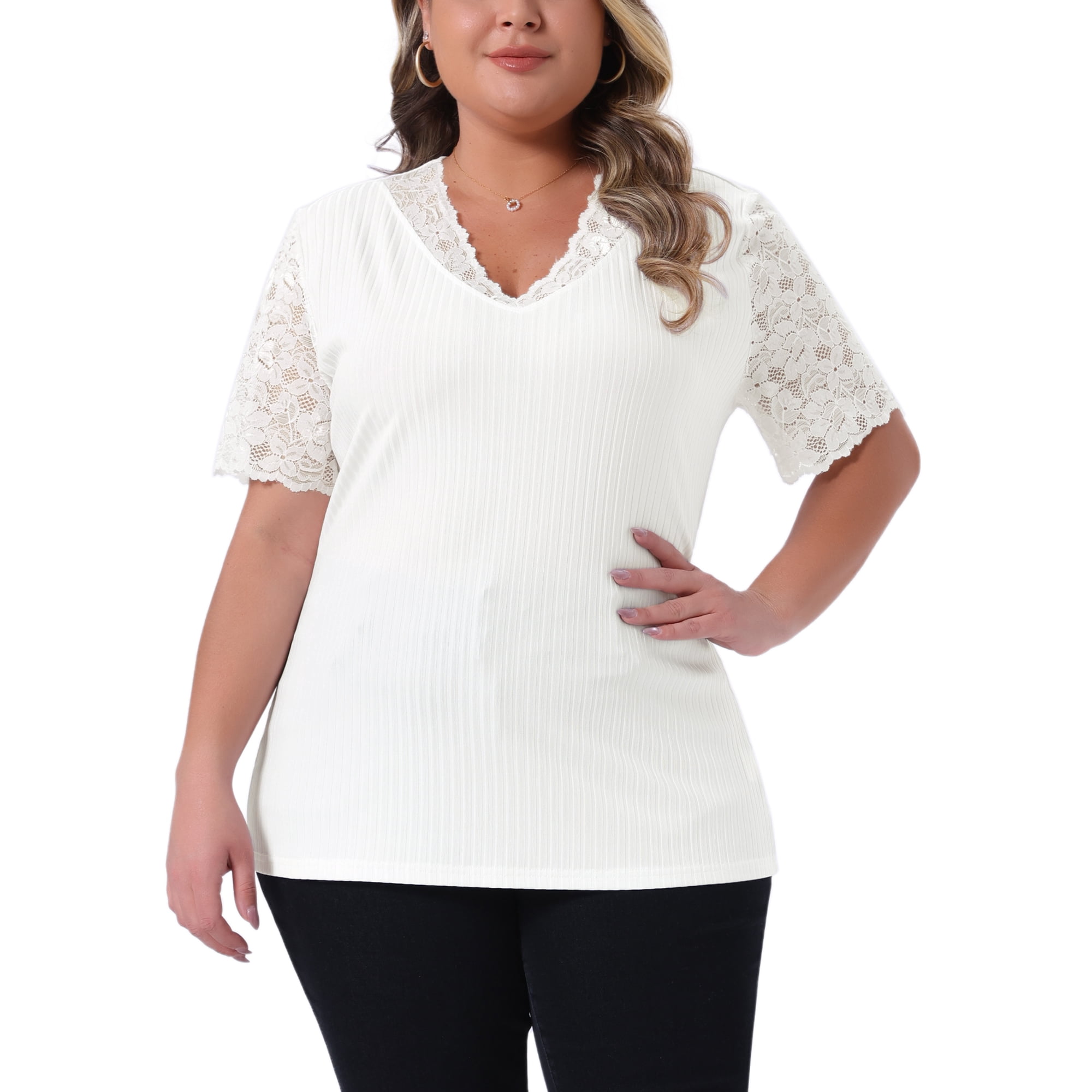 Click here for Grace & Grandeur Womens Plus Size V Neck Short Sle... prices