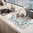 Abstract Simple Floral Dish Drying Mats for Kitchen Counter, Teal Green ...