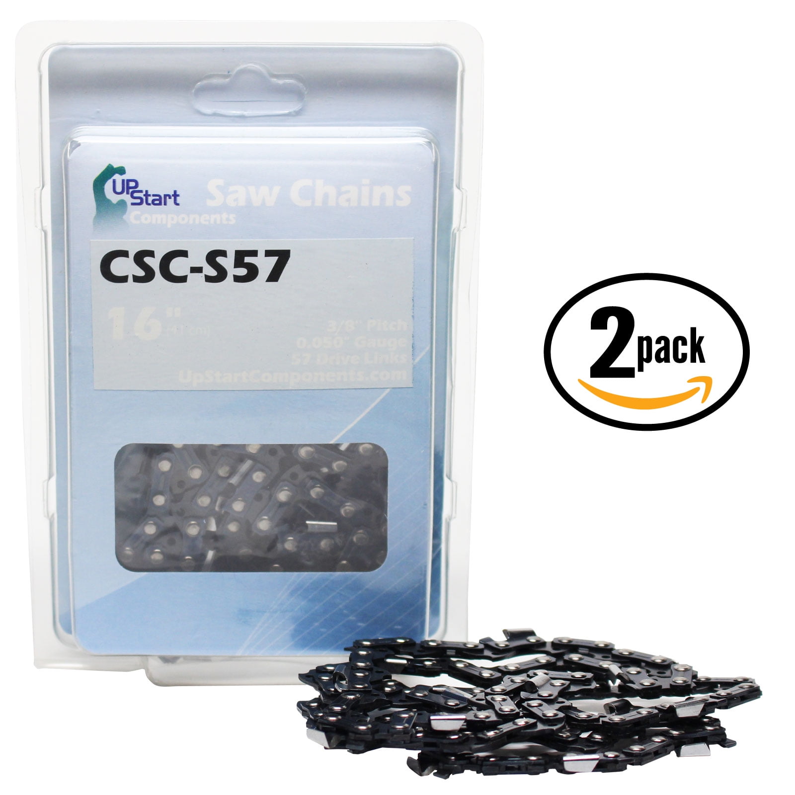 2-Pack 16" Semi Chisel Saw Chain for Oregon S57 Chainsaws - (16 inch, 3 ...