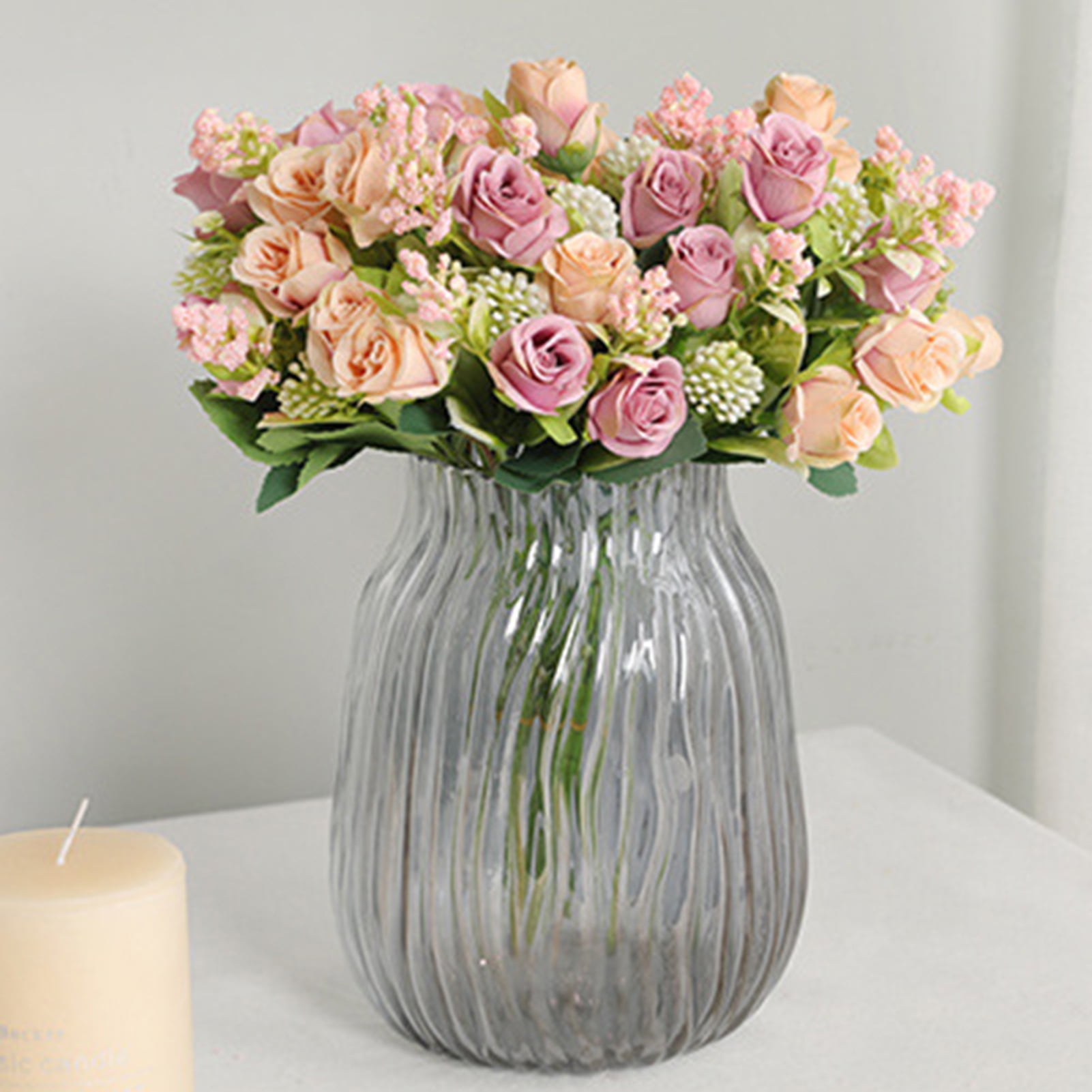 D-GROEE 2Pcs Rose Artificial Flowers, 15 Heads Faux Silk Flowers with ...