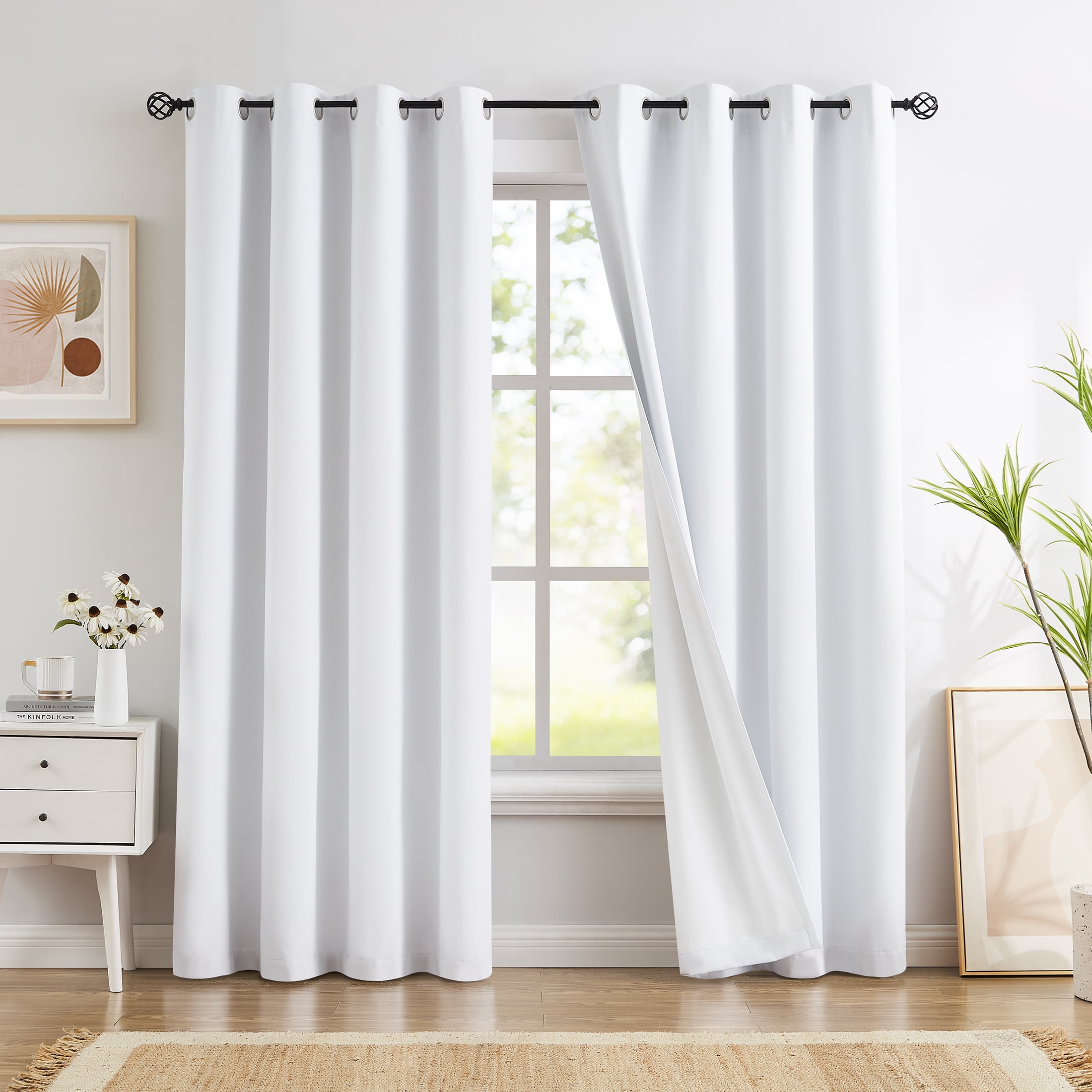 Exultantex Snow White Thermal Insulated Curtains Solid Full Blackout ...