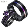 Matching Rings Couple Rings Black Gold Plated 1ct Purple Cz Women