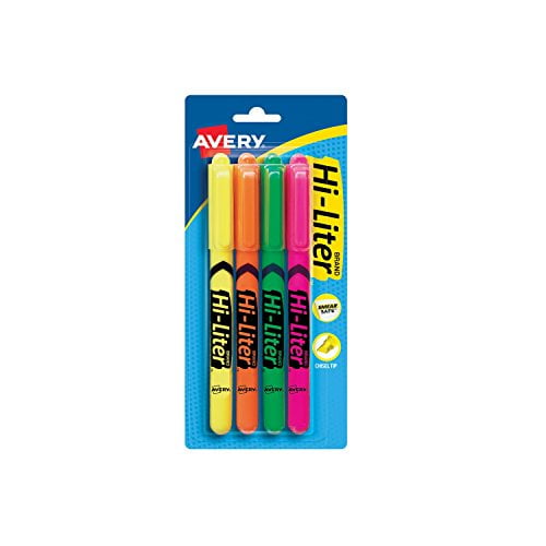 HI-LITER Pen Style, Chisel Tip, Assorted Colors, Pack of 4 (23545 ...