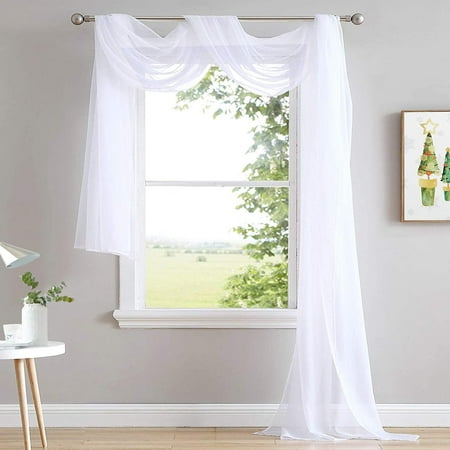 216 Inch Extra Long White Sheer Window Sashes Soft Voile Textured Canopy Bed Sash Curtains for ...