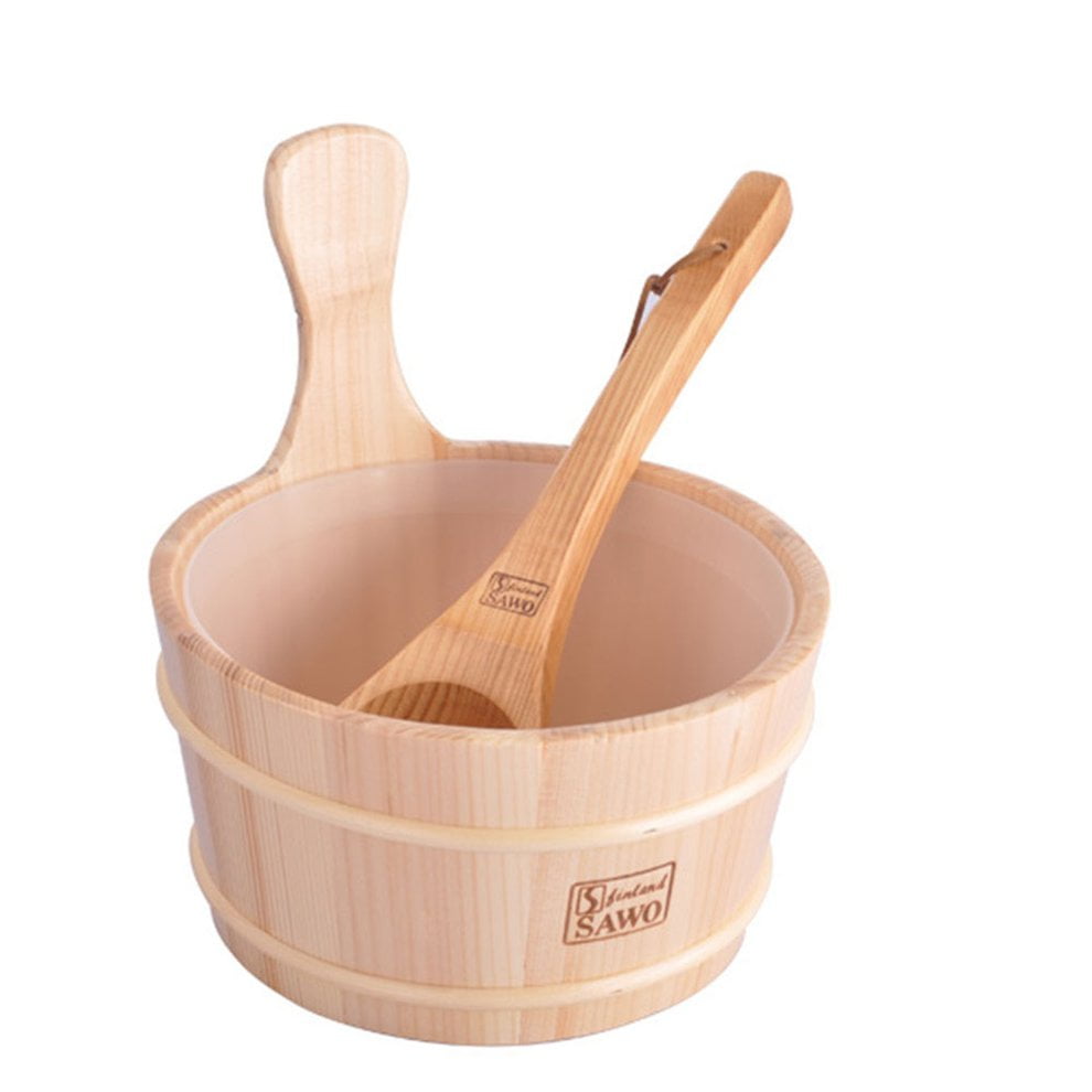 Bathroom Natural Sauna Bucket Wooden Spoon With Lined Portable Wooden ...