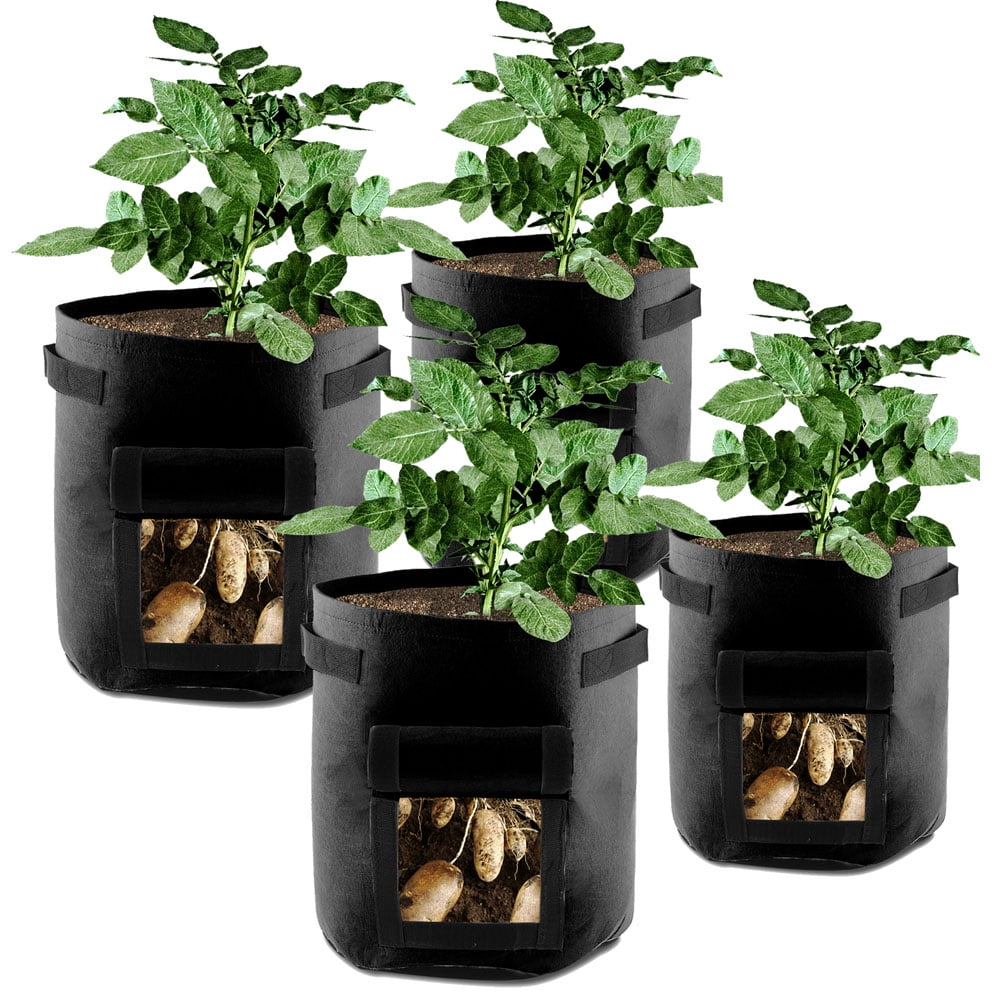 4 Pack 7 Gallon Smart Potato Bags Velcro Window Vegetable Bags, Double ...