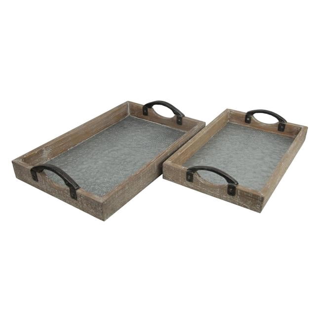 Cheungs 5125-2 Wood Frame Tray with Galvanized Base & Cast Iron Handles ...