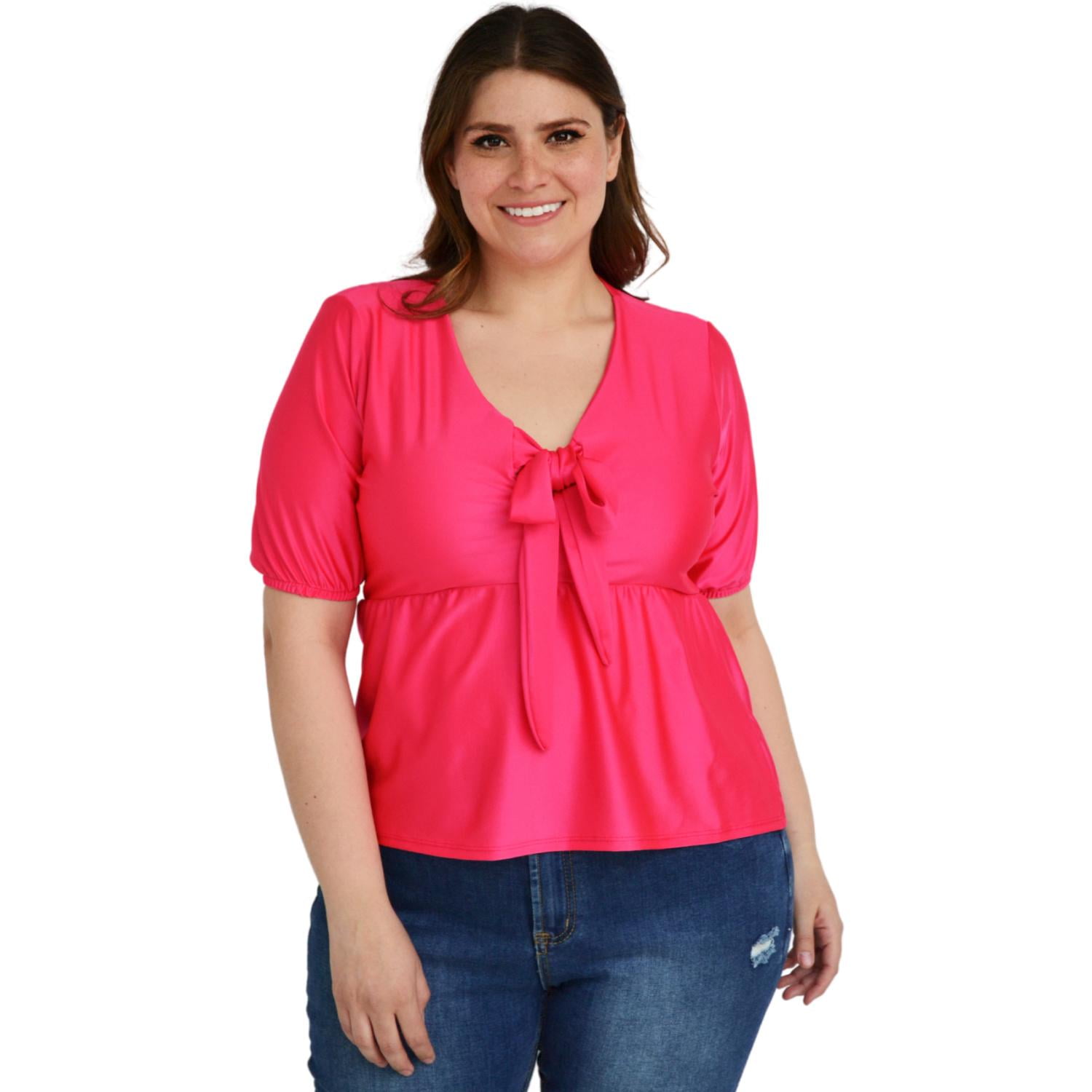 Blusa con moño en escote Roman Fashion Talla Extra 1780 Fiusha fucsia ...