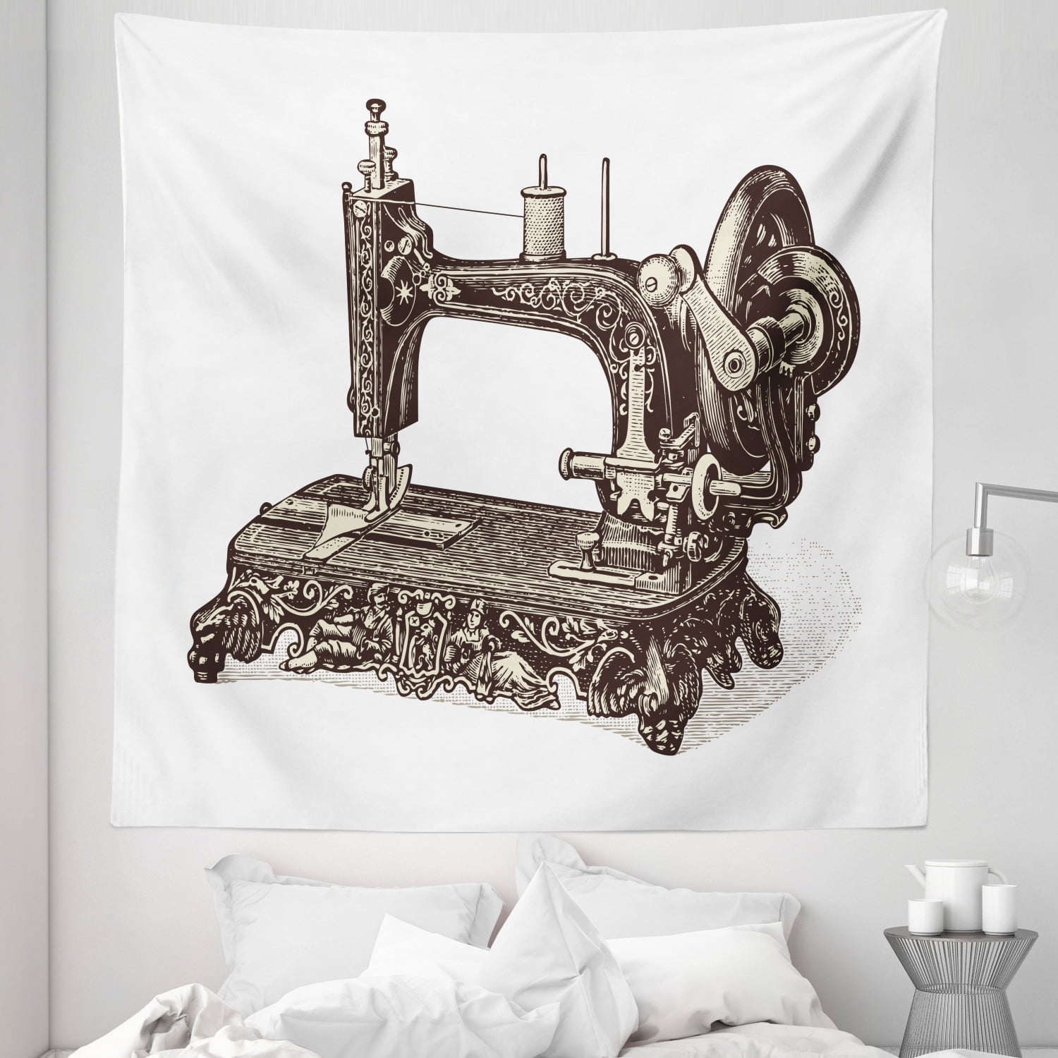 Steampunk Tapestry, Vintage Sewing Machine Hand-Drawn Sketch Antique ...