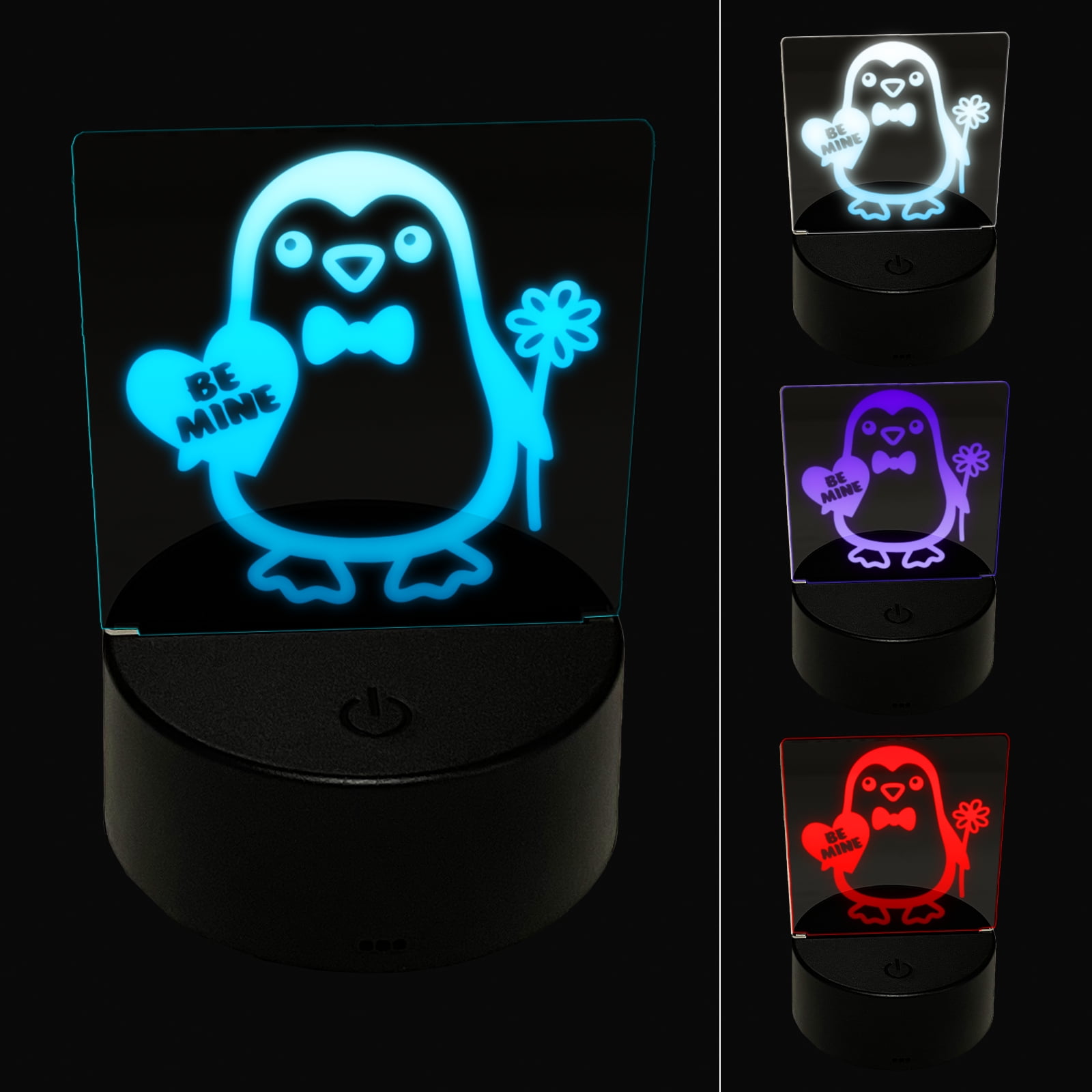 Penguin with Heart and Flower Valentine LED Night Light Sign 3D ...