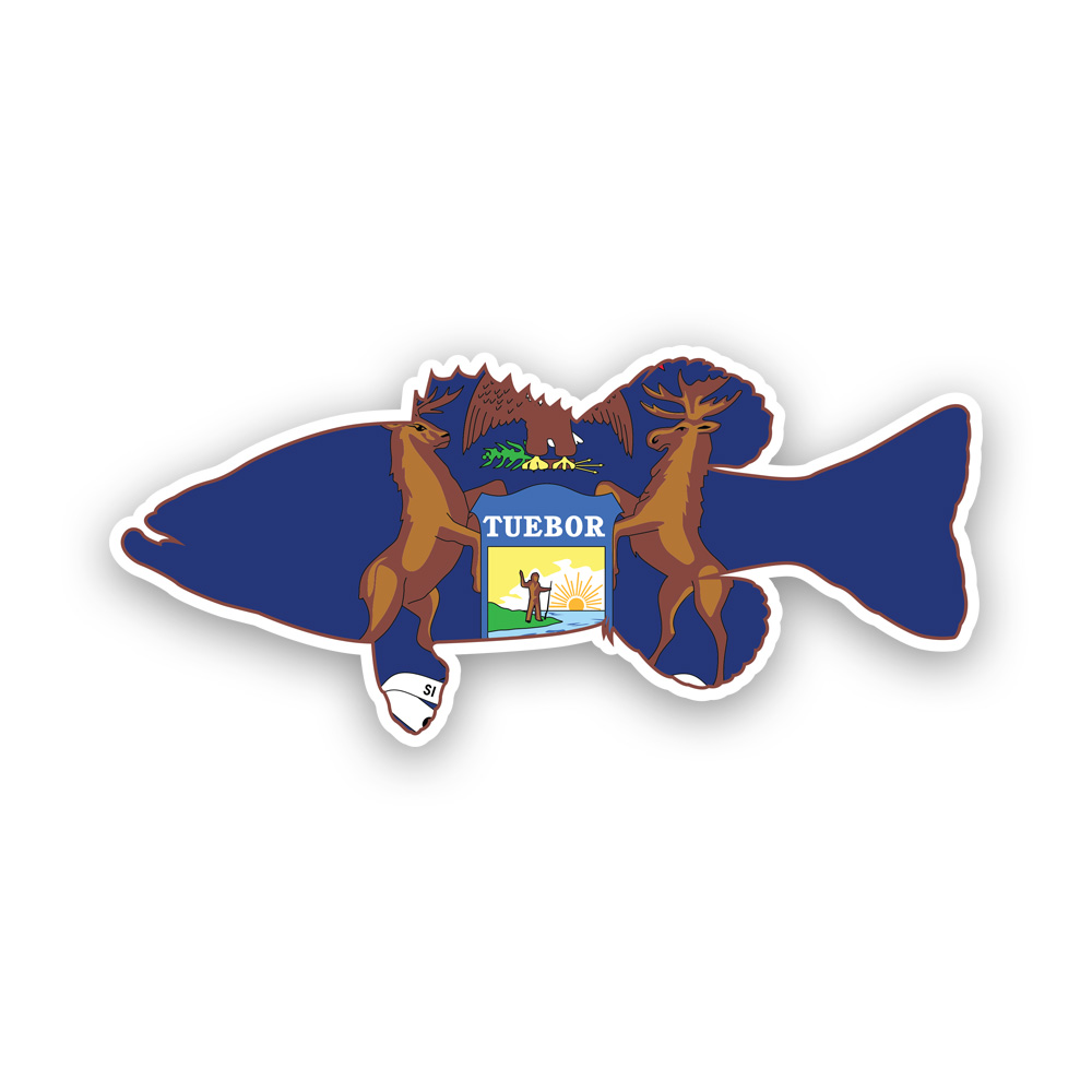 Michigan Bass Flag Sticker Decal - Self Adhesive Vinyl - Weatherproof ...
