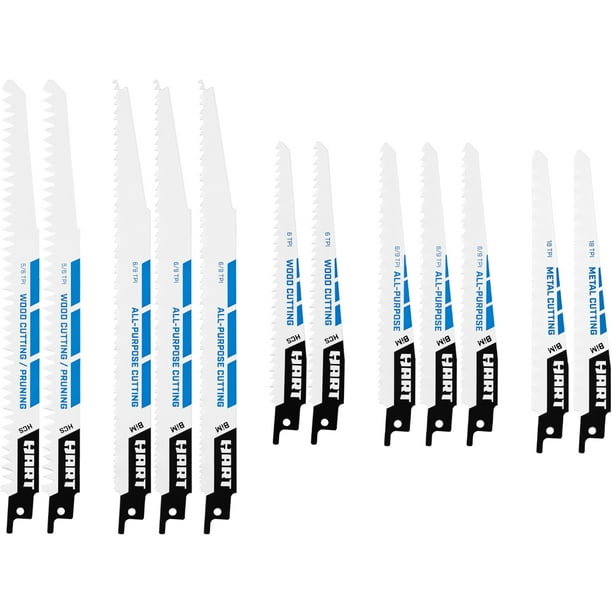 HART 12 Piece Multi-Purpose Reciprocating Saw Blade Set with Bonus Case ...