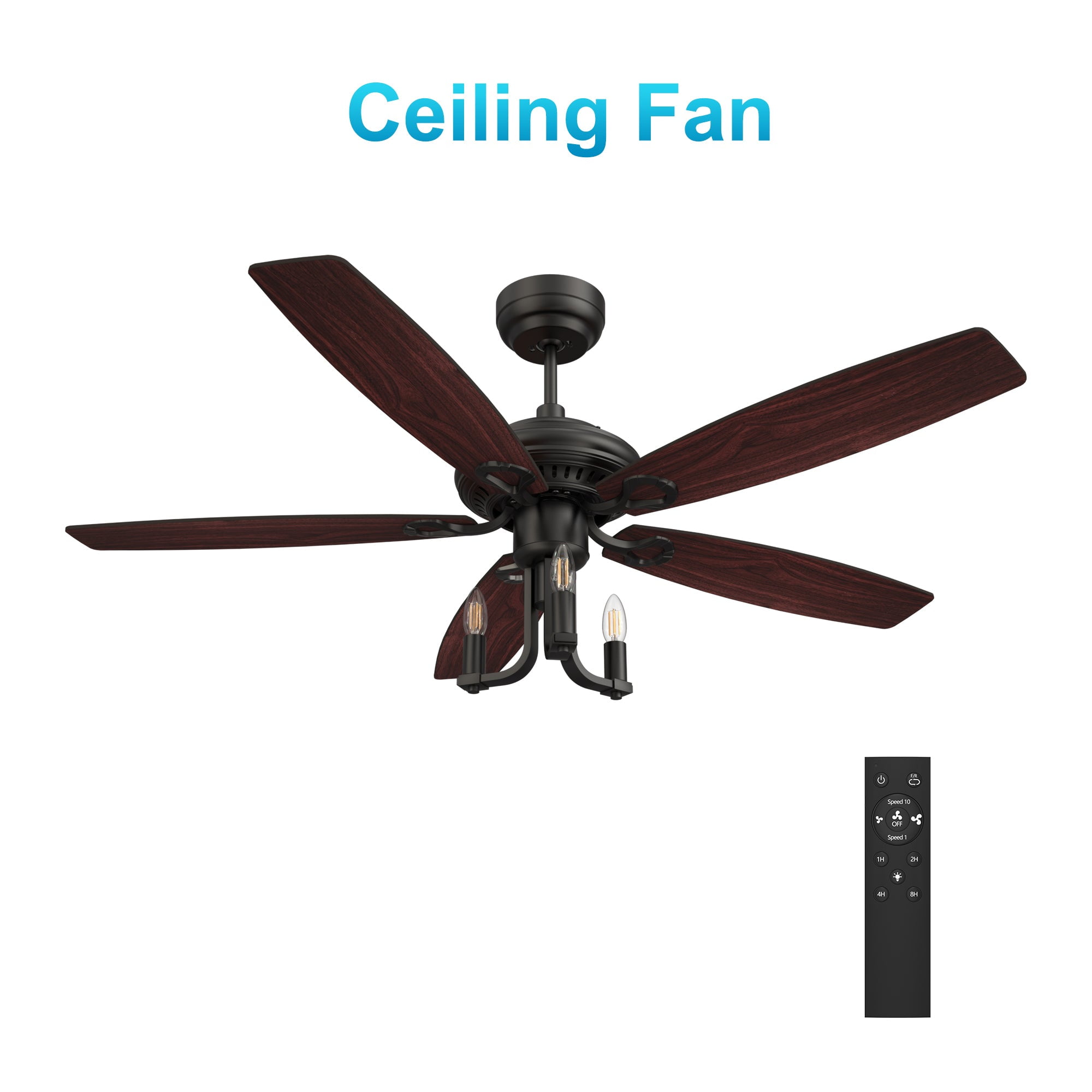 52 inch 5-Blade Vintage Candelabra Ceiling Fan with Light & Remote ...