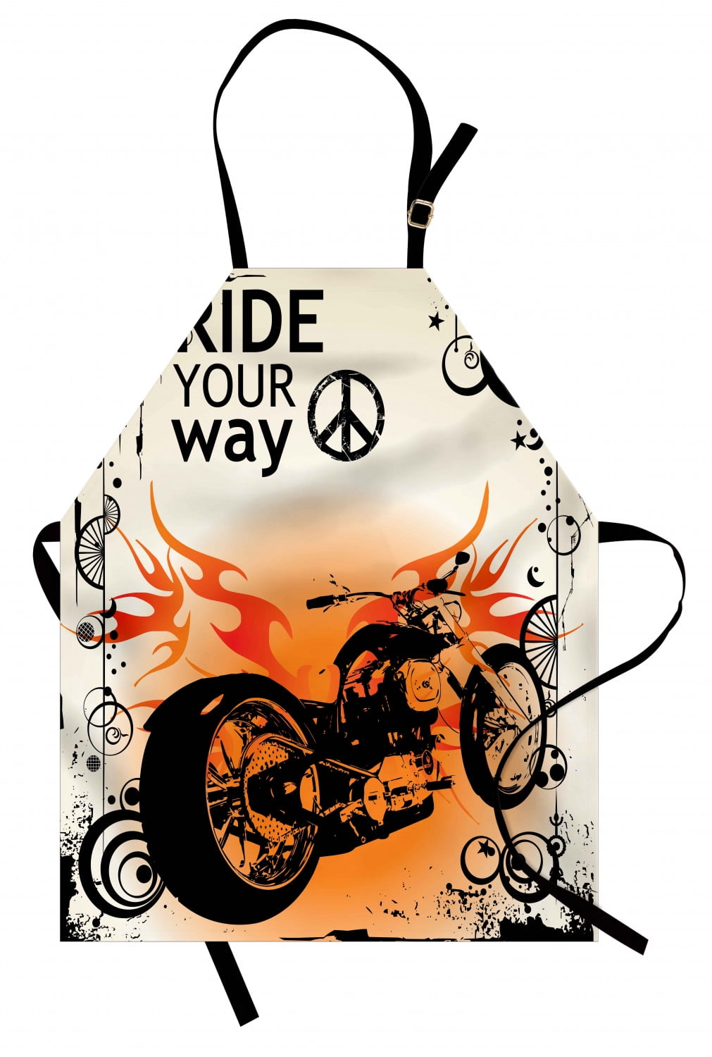 Manly Apron Motorcycle Image with Ride Your Way Text Peace Sign Freedom ...