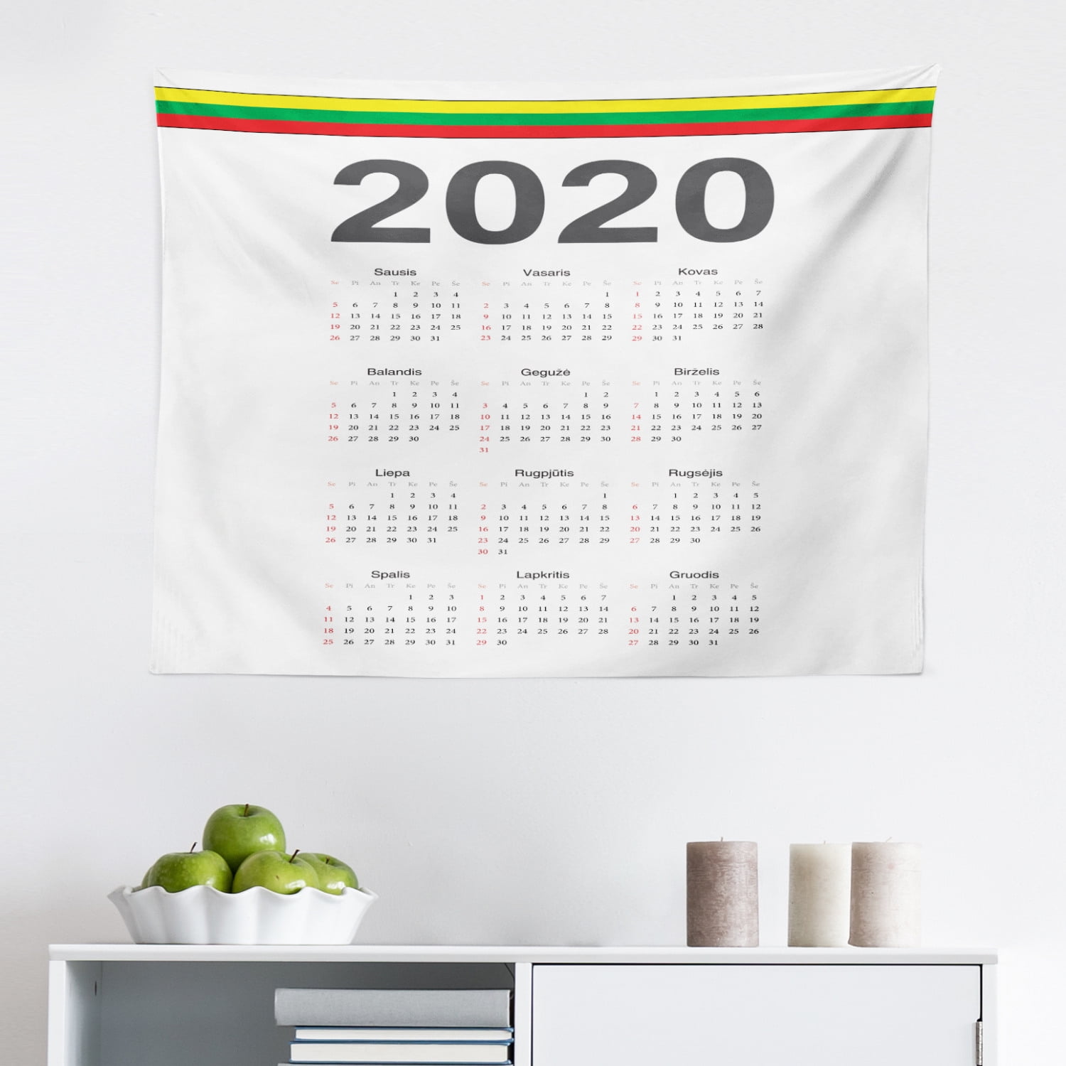 Calendar 2020 Tapestry, Contemporary Design of Year Plan Panorama Day ...