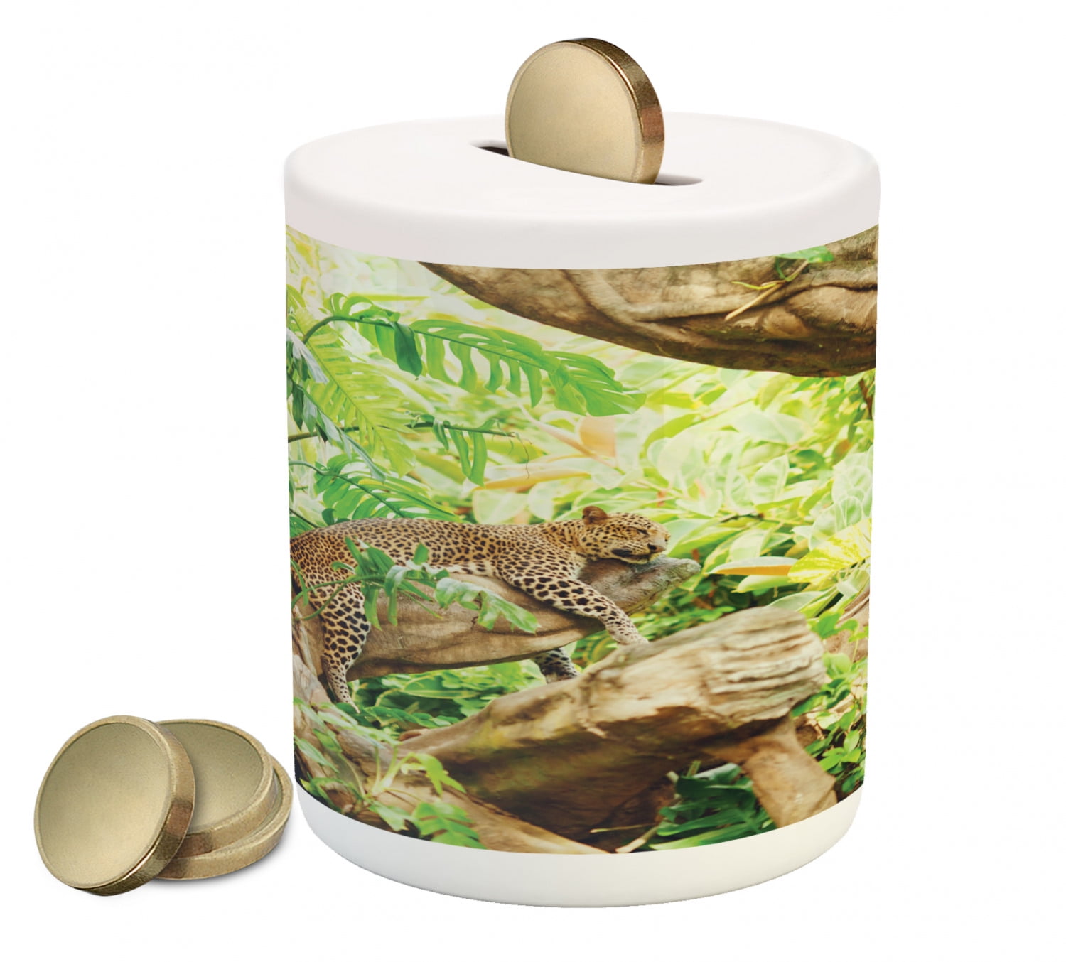 Safari Piggy Bank, Leopard on the Branch in Savannah Exotic Macro ...
