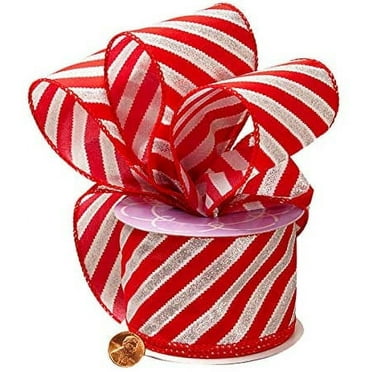 Red Striped Wired Christmas Ribbon - 2 1/2" x 25 Yards, Red White Candy ...