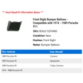 Front Right Bumper Bellows - Compatible with 1974 - 1989 Porsche 911 ...