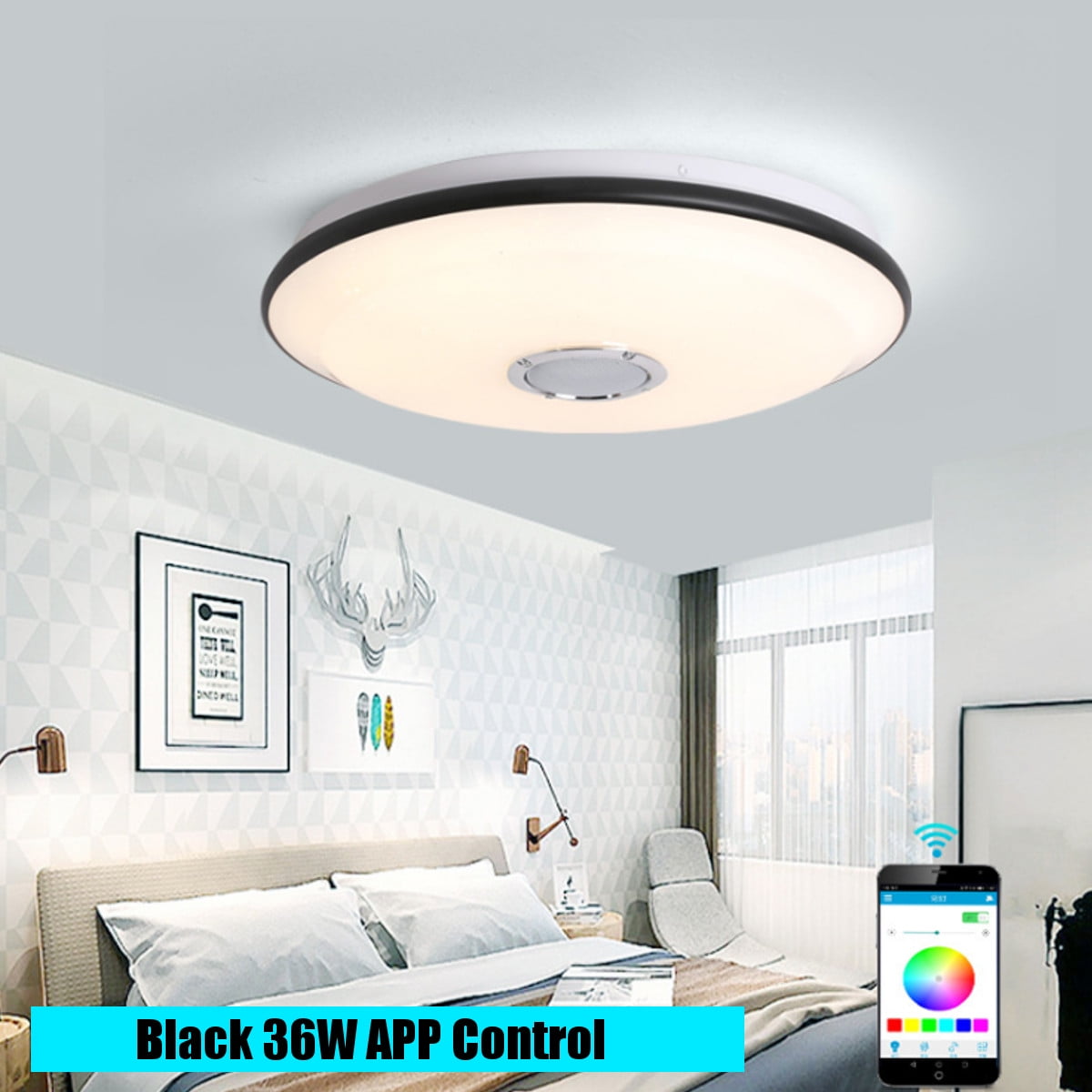 36/60W LED Ceiling Lights with Bluetooth Speaker Smartphone APP, Music ...
