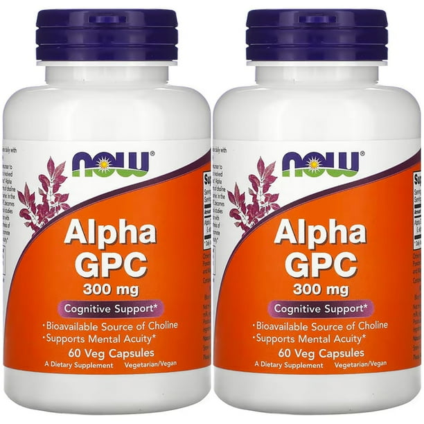 Suplemento NOW Foods Alpha GPC 300 mg 60 cápsulas vegetarianas x2 | Bodega Aurrera en línea