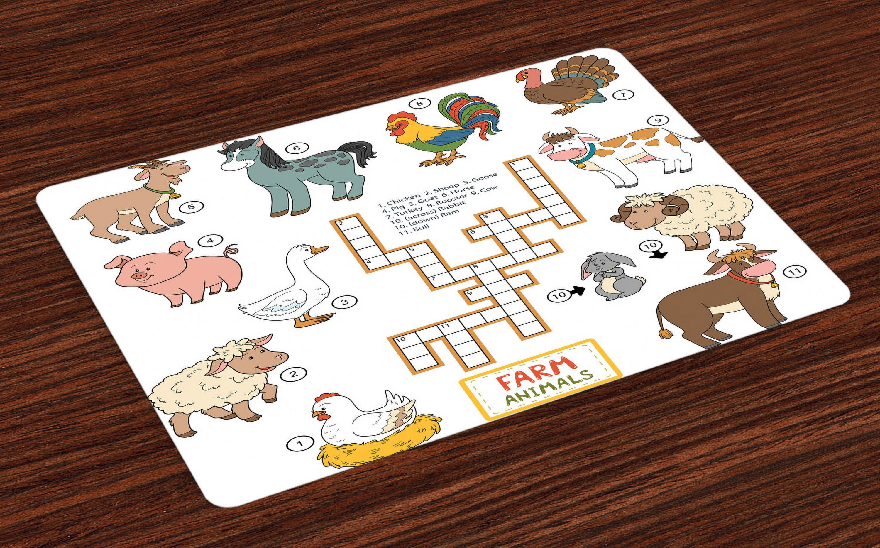 Ambesonne Game Place Mats Set of 4, Cartoon Themed Farm Animal ...