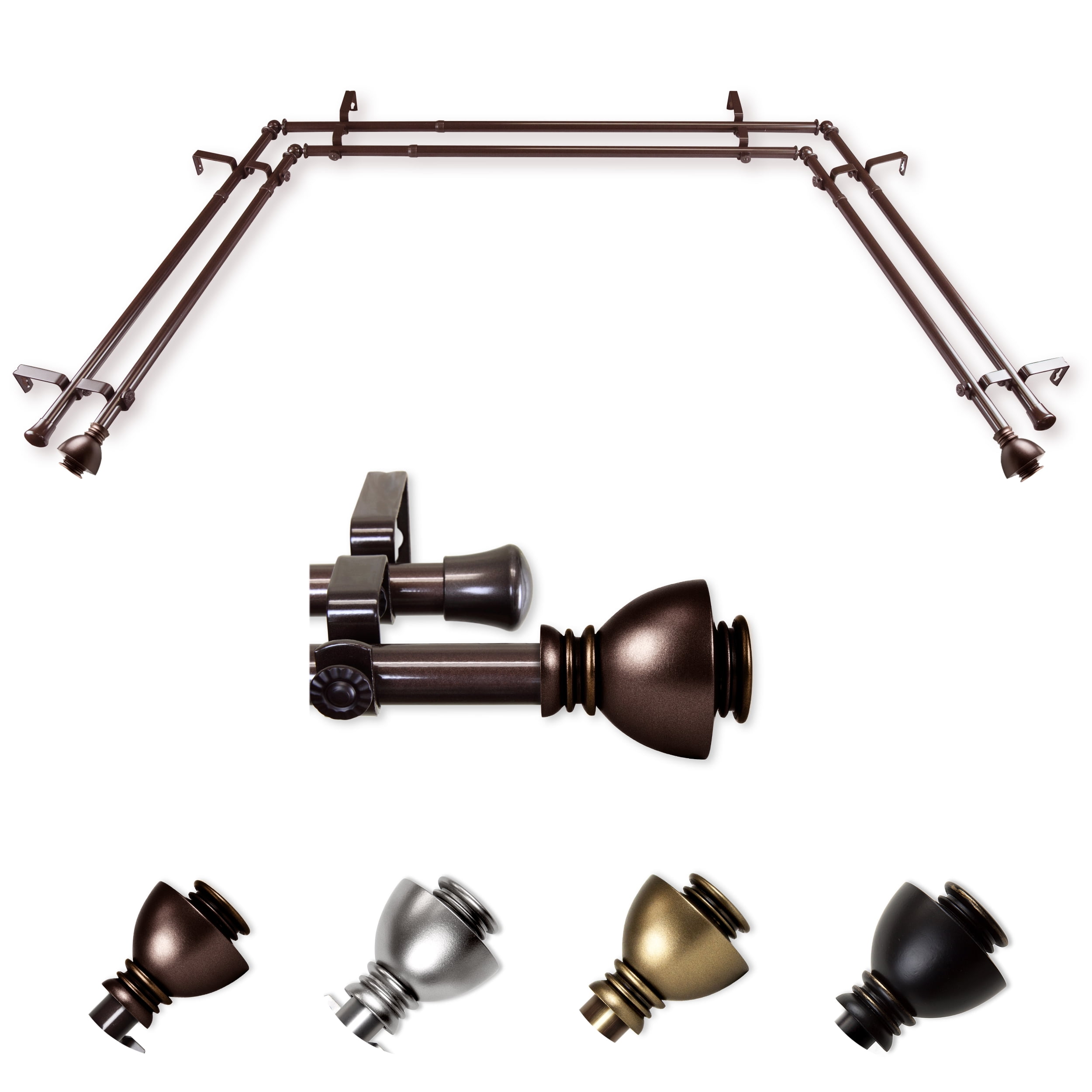 Reiner 13/16" Double Bay Window curtain rod Adjustable 20"-36", 38"-72 ...