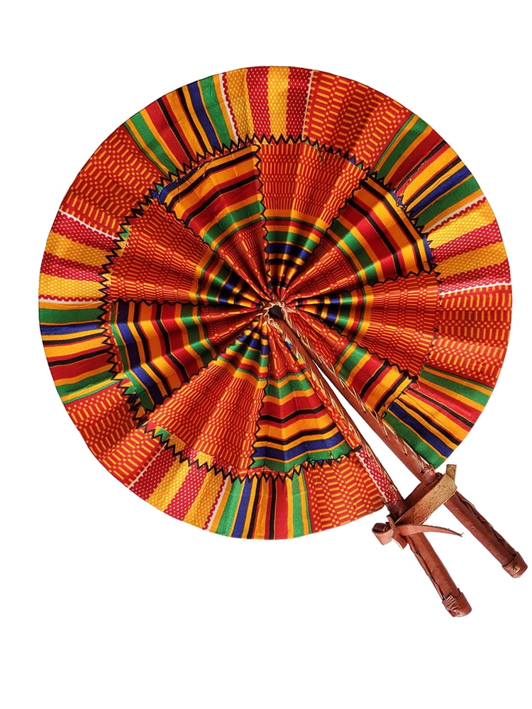 Kujoe African Kente Print Folding Handheld Hand Fan Hand-Crafted ...