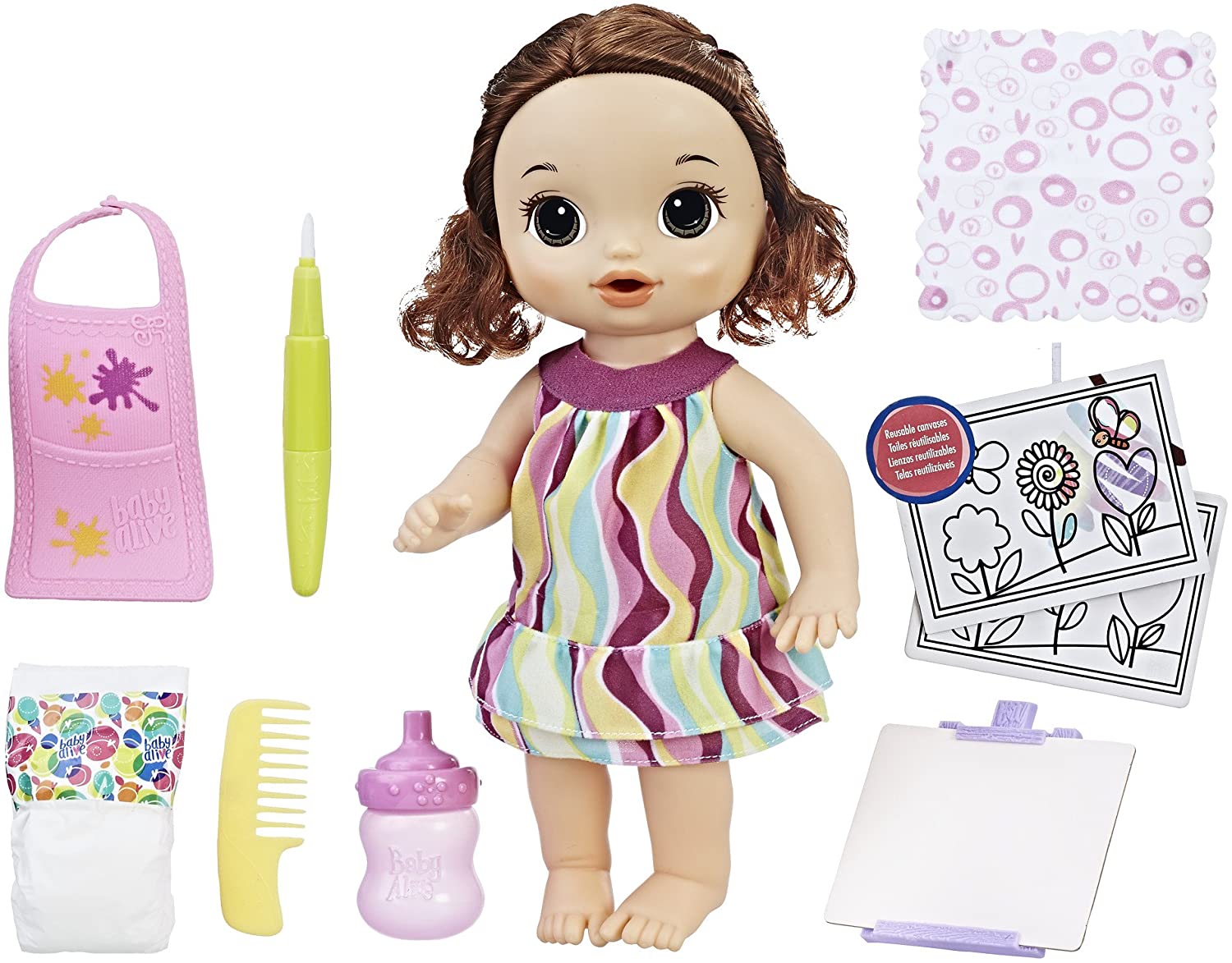 Muñeca Finger Paint Baby Alive 30362145 Cabello Castaño con 8 ...