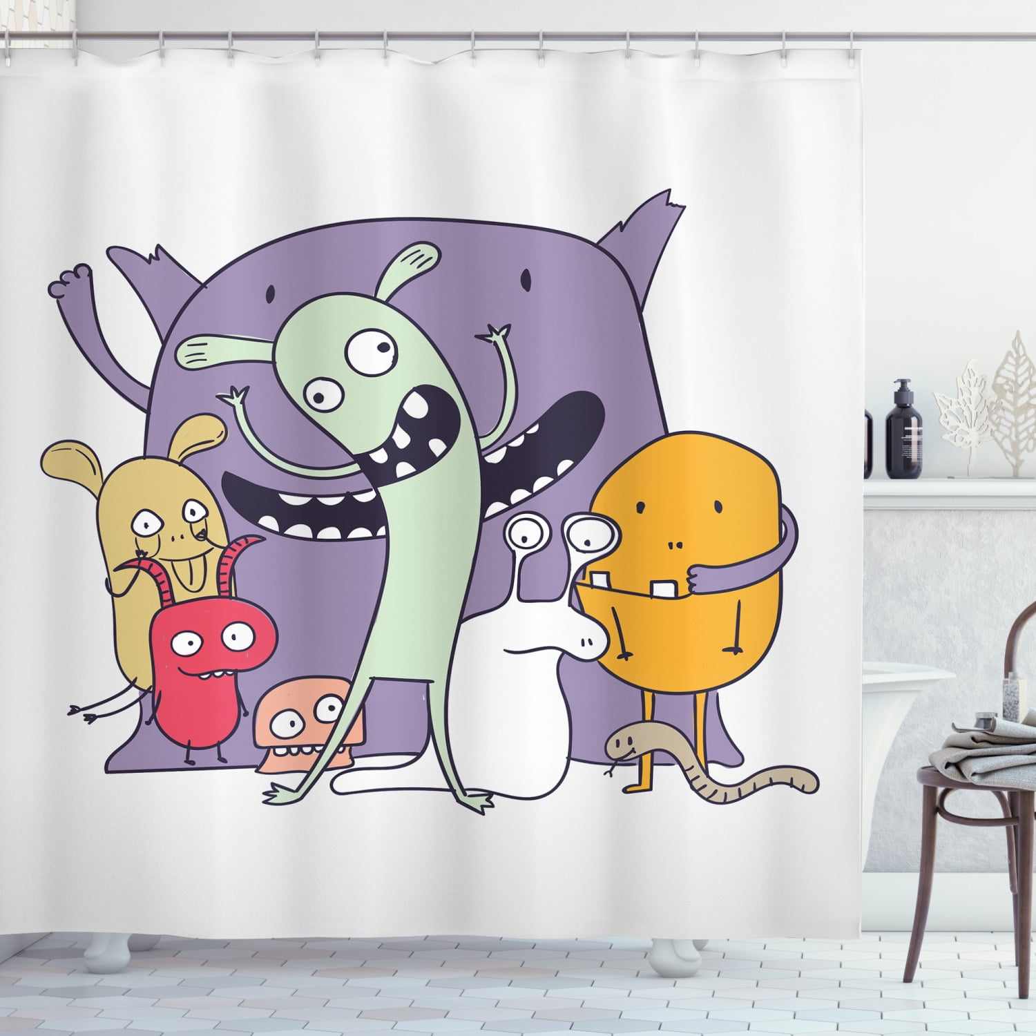 Alien Shower Curtain, Pattern of Hilarious Various Beasts and Monsters ...