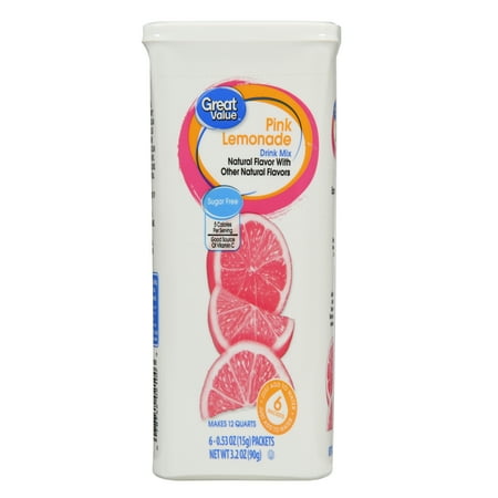 Great Value Sugar-Free Pink Lemonade Drink Mix, 3.2 Oz., 6 Count ...