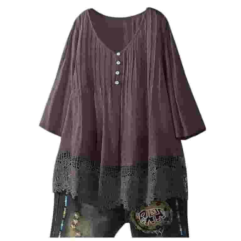 Classic Tops For Women Vintage Three Quarter Lace V Neck Classic Tops For Women Vintage Three Quarter Lace V Neck