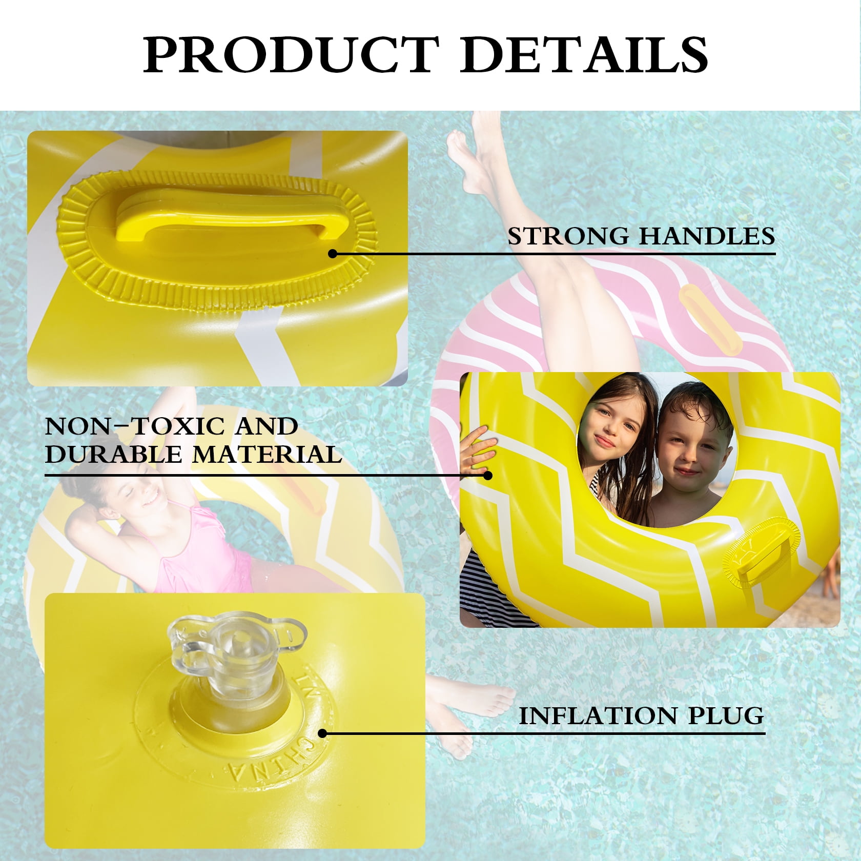 Buy 10Leccion Inflatable Pool Tubes with Handles, Yellow Pool Floaties ...