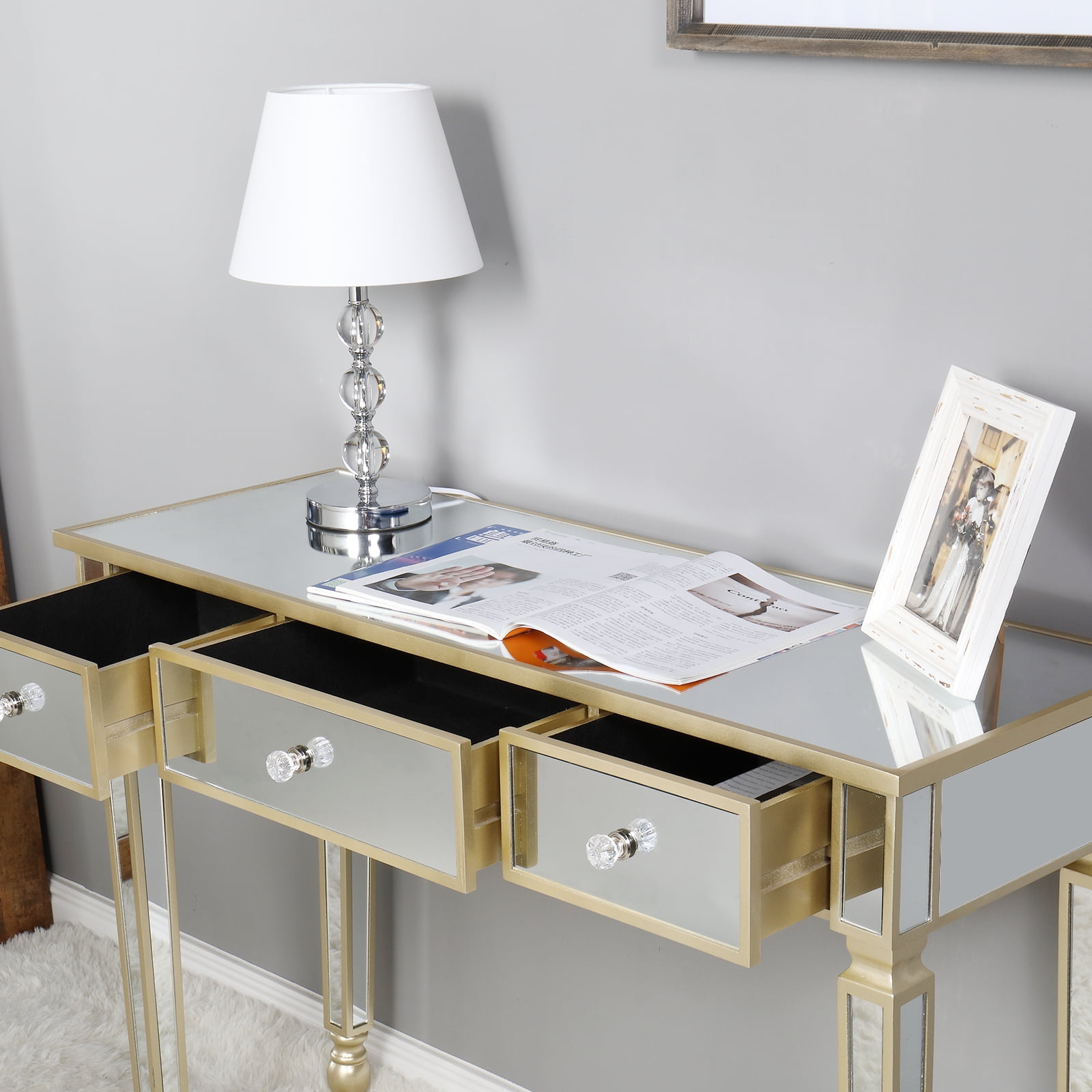 IVV 3-Drawers Mirrored Computer Desk Dressing Table Australia | Ubuy