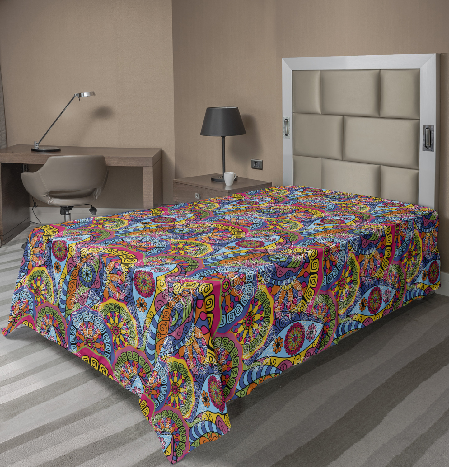 Floral Flat Sheet, Hippie Style Abstract Blooms with Aztec Tribal ...