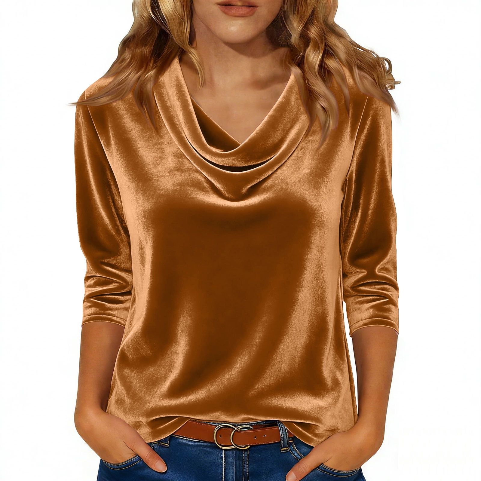 Click here for Sdnall Elegant Drape-Front Pleated Collar Golden V... prices