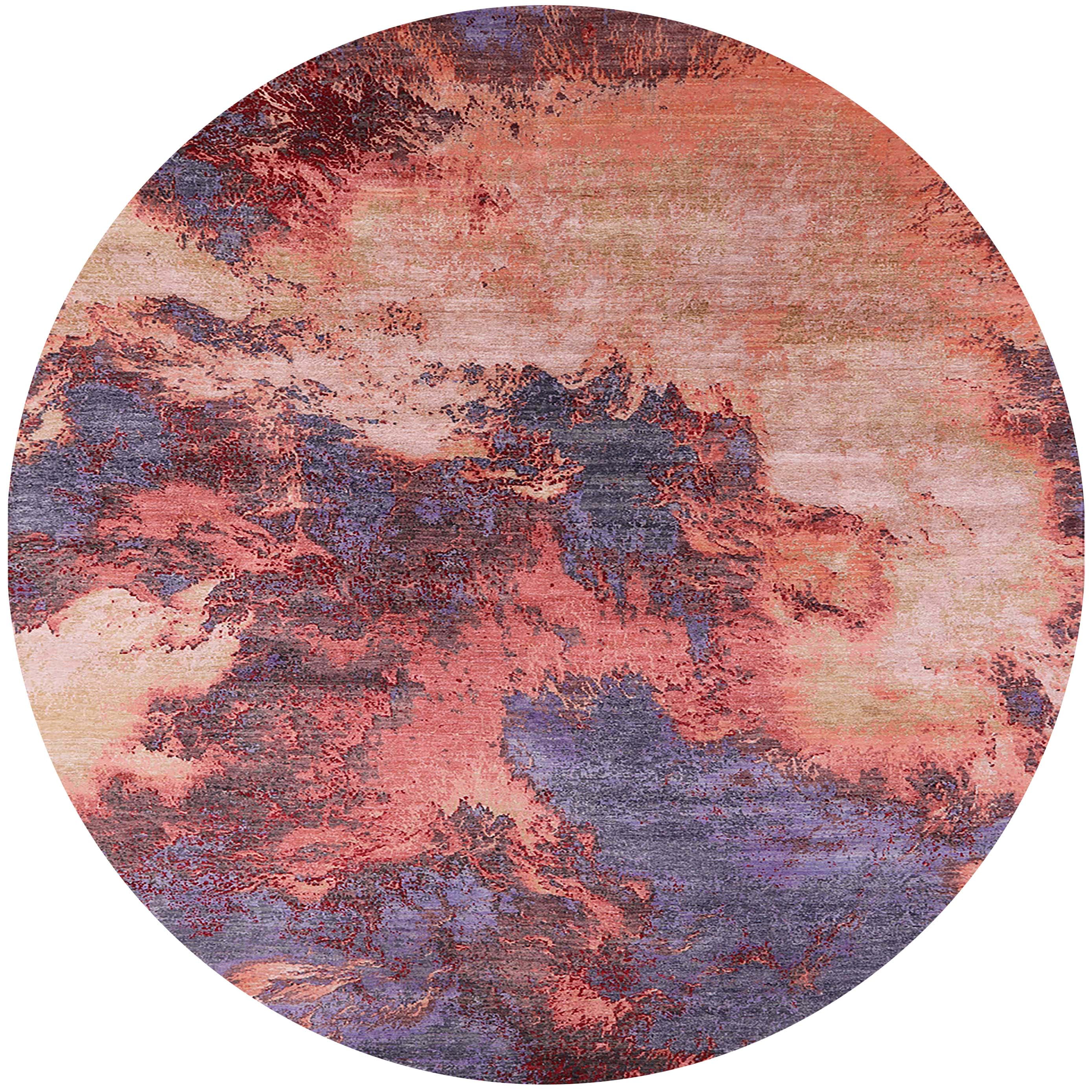 Ahgly Company Indoor Round Mid-Century Modern Pink Coral Pink Oriental ...