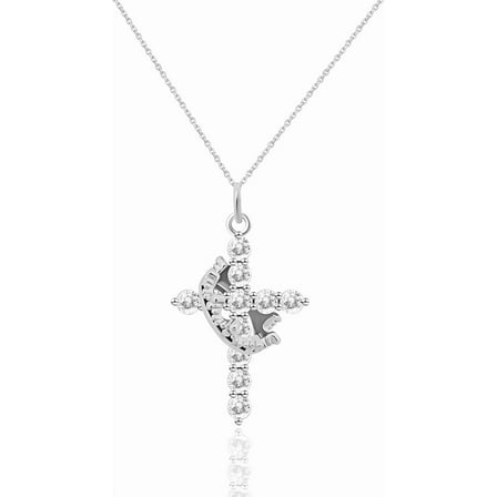 Yafe 18K White Gold Plated Wavy Cross with Cubic Zirconia Necklace ...
