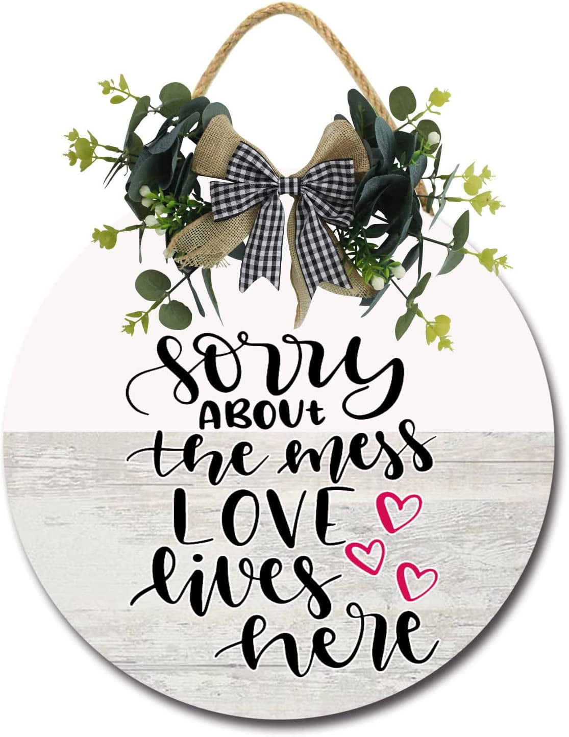 Eveokoki 11" Sorry About the Mess Love Lives Here Round Wooden Door ...