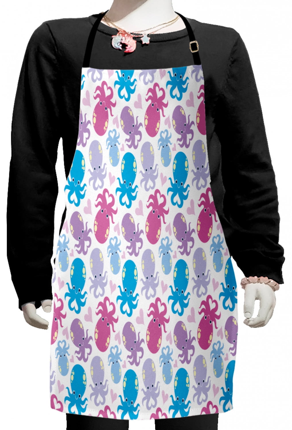 Octopus Kids Apron, Cartoon Marine Animals with Various Colors Heart ...