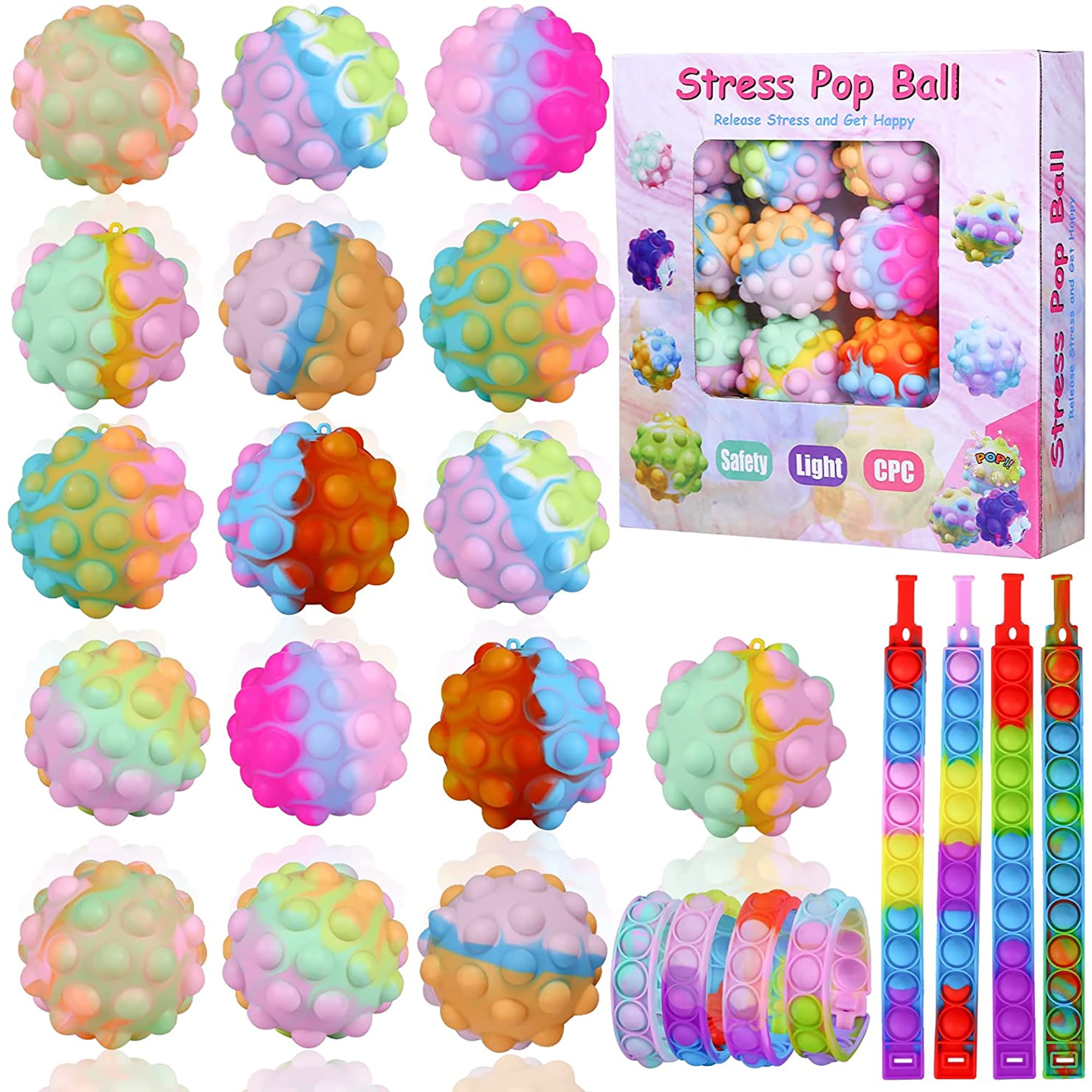 28Pack Fidget Toys Stress, Push Pop Fidget Toy and Bracelet for Adult or Kids,Autism Special ...